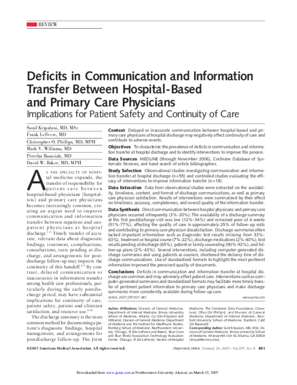 (PDF) Deficits in Communication and Information Transfer Between ...