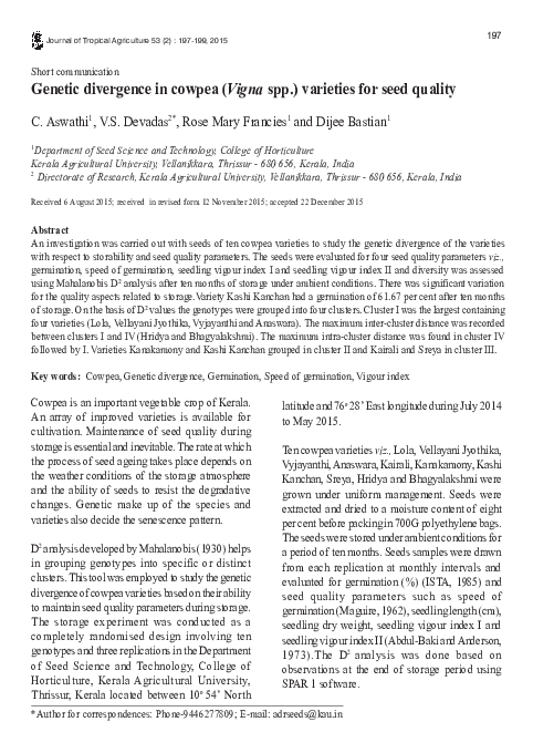 (PDF) Genetic divergence in cowpea (Vigna spp.) varieties for seed quality