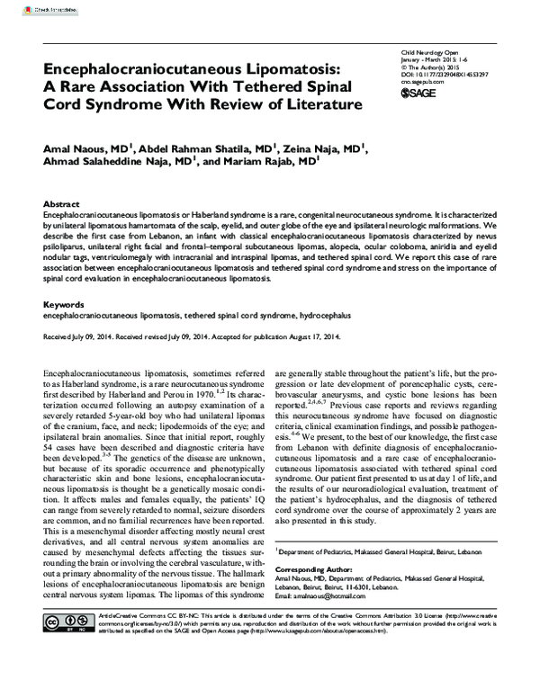 (PDF) Encephalocraniocutaneous Lipomatosis: A Rare Association With ...