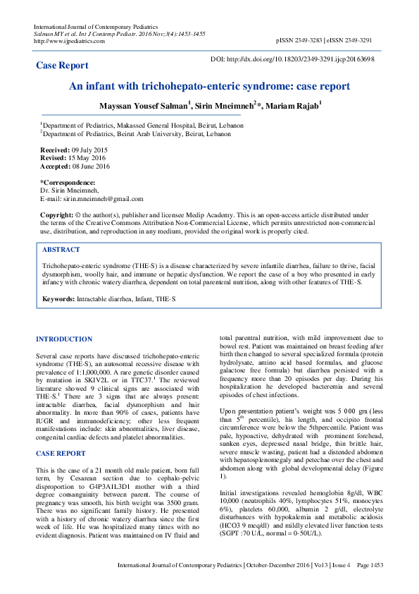 (PDF) An infant with trichohepato-enteric syndrome: case report ...
