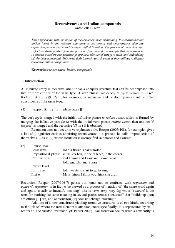 (PDF) Recursiveness and Italian compounds