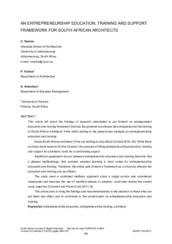 (PDF) An entrepreneurship education, training and support framework for ...