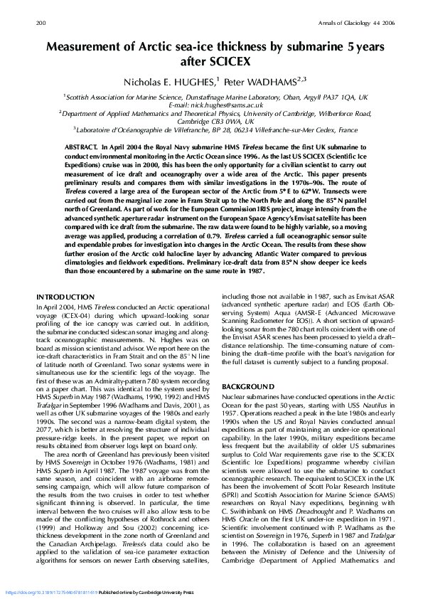 (PDF) Measurement of Arctic sea-ice thickness by submarine 5 years ...