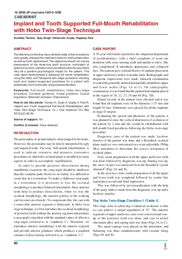 (PDF) Implant and Tooth Supported Full-Mouth Rehabilitation with Hobo ...