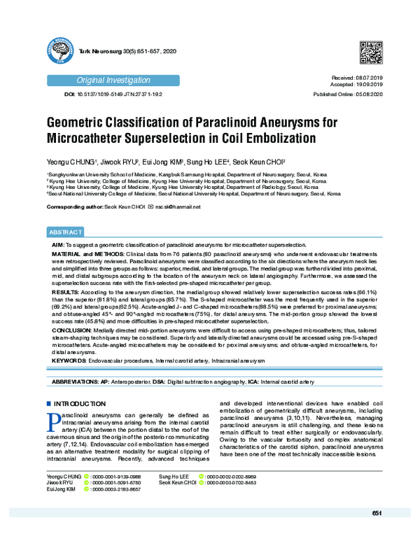 (PDF) Geometric Classification of Paraclinoid Aneurysms for Microcatheter Superselection in Coil ...