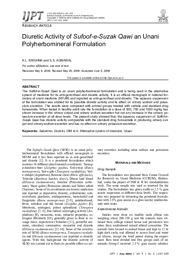 (PDF) Diuretic Activity of Sufoof-e-Suzak Qawi an Unani ...