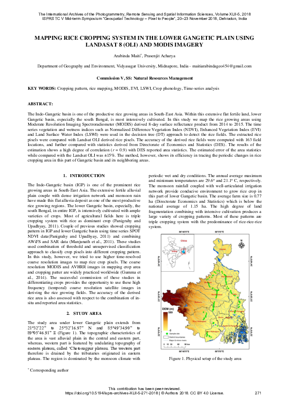 (PDF) Mapping Rice Cropping System in the Lower Gangetic Plain Using Landasat 8 (Oli) and Modis ...