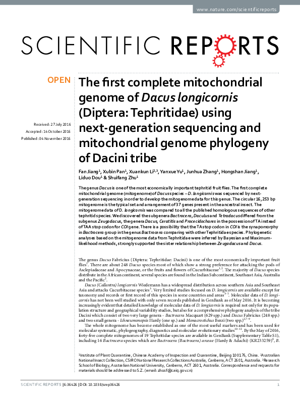 (PDF) The first complete mitochondrial genome of Dacus longicornis ...