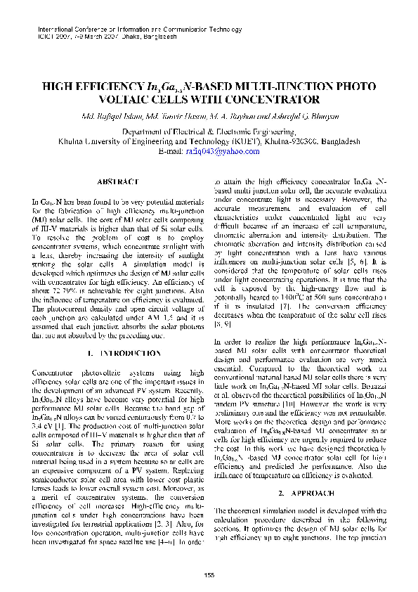 (PDF) High Efficiency InxGa1-xN-Based Multi-Junction Photo Voltaic Cells with Concentrator | M ...