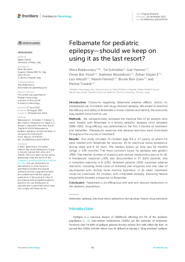 (PDF) Felbamate for pediatric epilepsy—should we keep on using it as ...