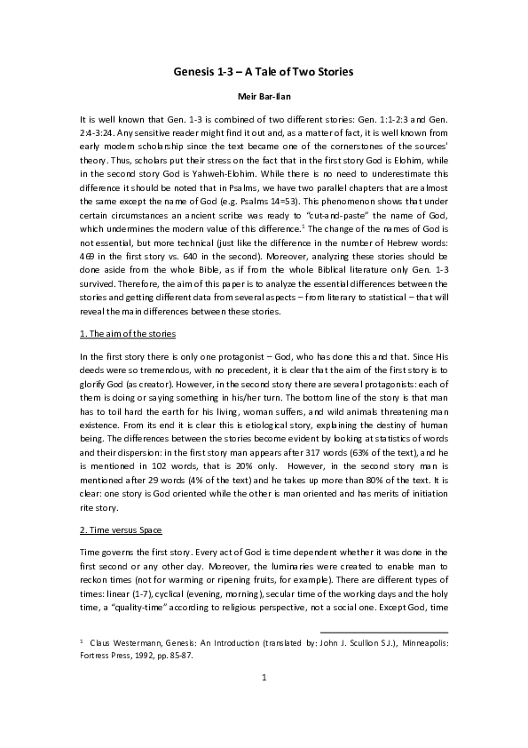 (PDF) Genesis 1-3 - A Tale of Two Stories