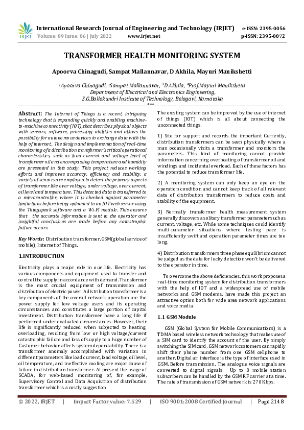 (PDF) TRANSFORMER HEALTH MONITORING SYSTEM