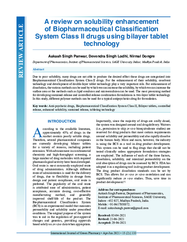 (PDF) A review on solubility enhancement of Biopharmaceutical ...