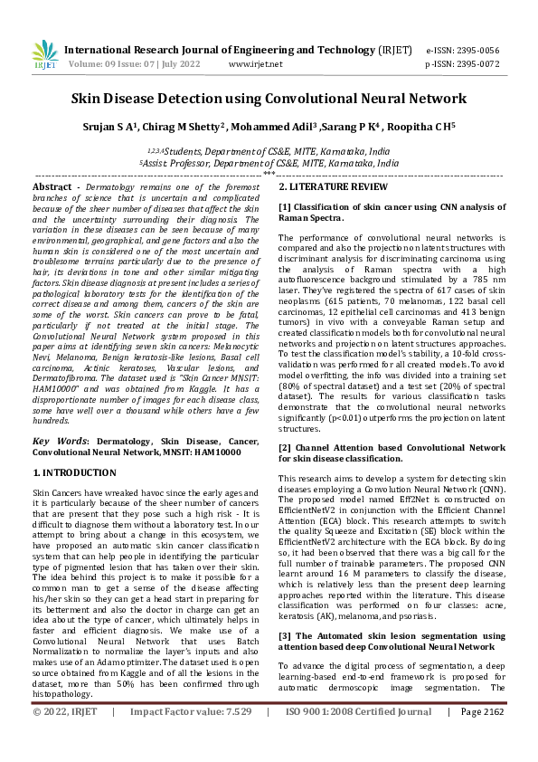 Pdf Skin Disease Detection Using Convolutional Neural Network