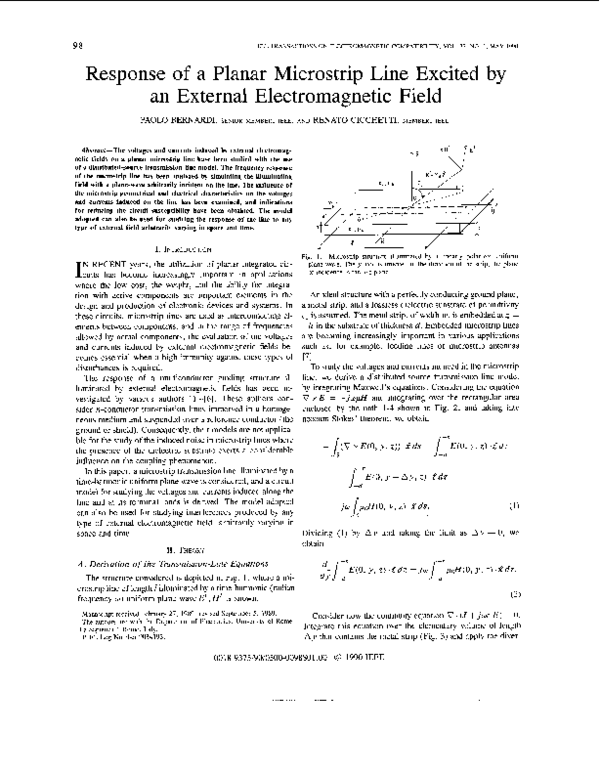 (PDF) Response of a planar microstrip line excited by an external ...