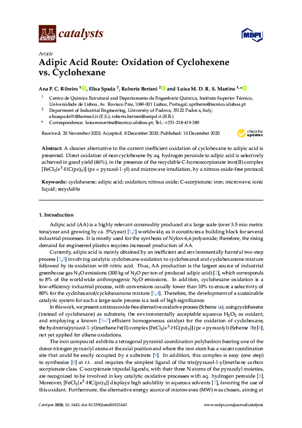 (PDF) Adipic Acid Route: Oxidation of Cyclohexene vs. Cyclohexane