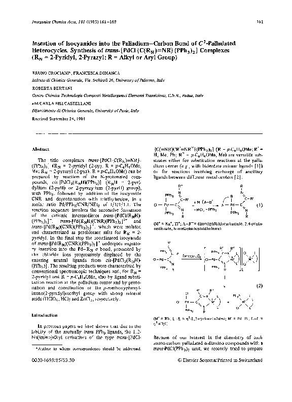 (PDF) Insertion of isocyanides into the palladium—carbon bond of C2 ...