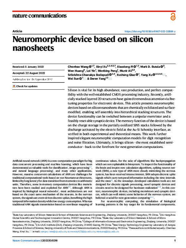 (PDF) Neuromorphic device based on silicon nanosheets