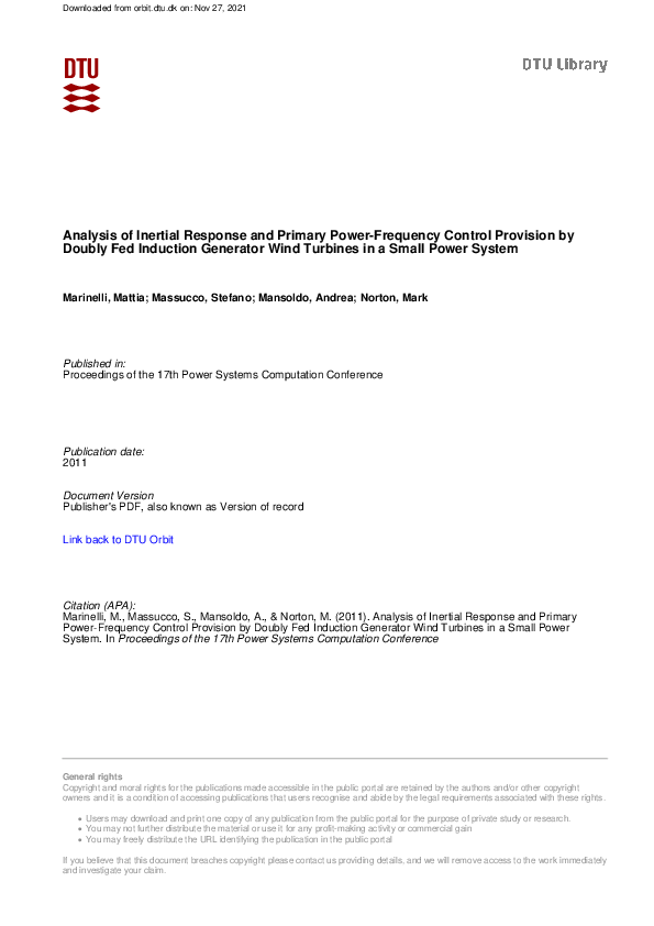 Pdf Analysis Of Inertial Response And Primary Power Frequency Control