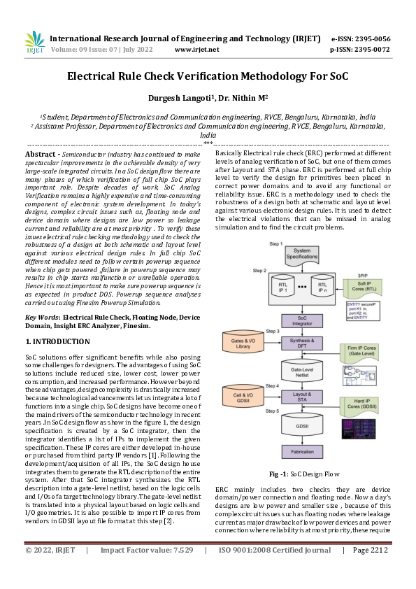 (PDF) Electrical Rule Check Verification Methodology For SoC