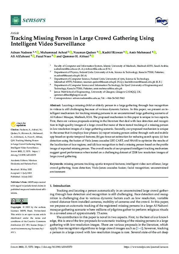 (PDF) Tracking Missing Person in Large Crowd Gathering Using Intelligent Video Surveillance