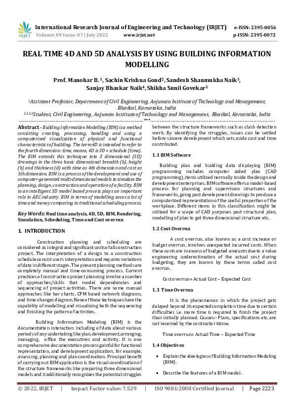(PDF) REAL TIME 4D AND 5D ANALYSIS BY USING BUILDING INFORMATION MODELLING