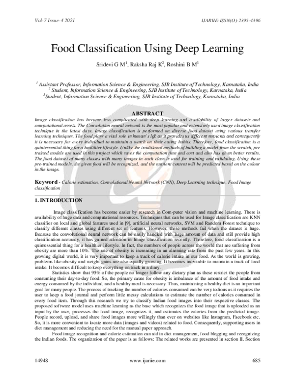 (PDF) Food Classification Using Deep Learning | Raksha Raj - Academia.edu