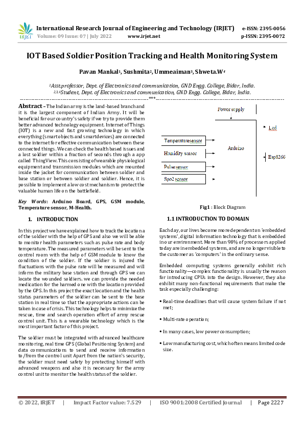 (PDF) IOT Based Soldier Position Tracking and Health Monitoring System