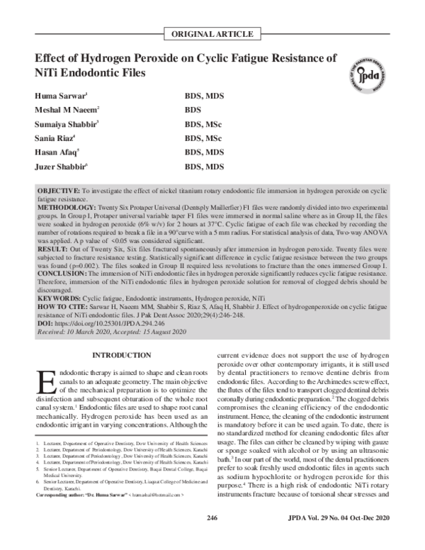 (PDF) Effect of Hydrogen Peroxide on Cyclic Fatigue Resistance of NiTi ...