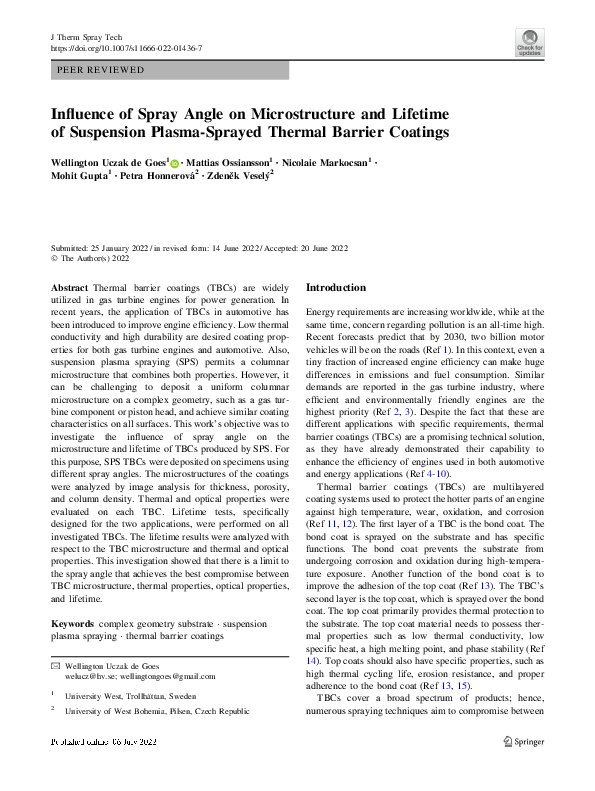 (PDF) Influence of Spray Angle on Microstructure and Lifetime of Suspension Plasma-Sprayed ...