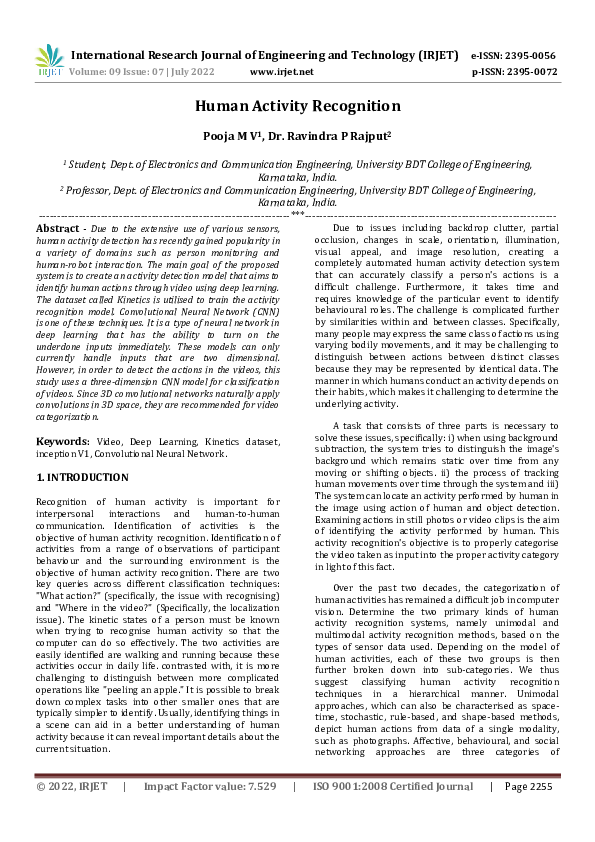 (PDF) Human Activity Recognition | IRJET Journal - Academia.edu (PDF) Human Activity Recognition | IRJET Journal - Academia.edu