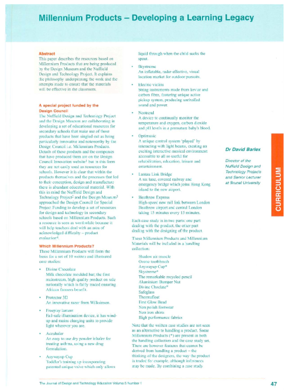 (PDF) Millennium Products - Developing a Learning Legacy