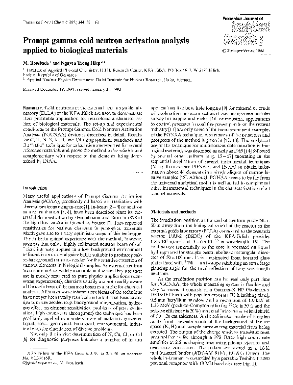 (PDF) Prompt gamma cold neutron activation analysis applied to ...