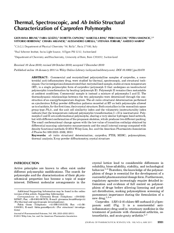 (PDF) Thermal, spectroscopic, and ab initio structural characterization of carprofen polymorphs ...