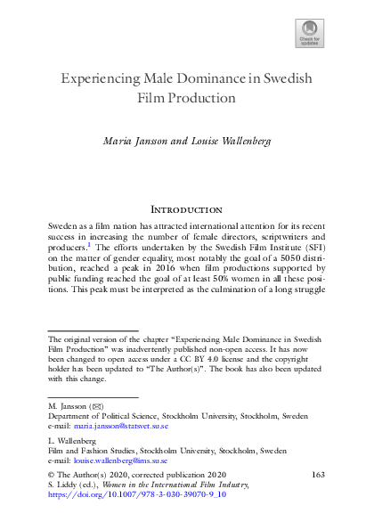 (PDF) Experiencing Male Dominance in Swedish Film Production | Louise ...