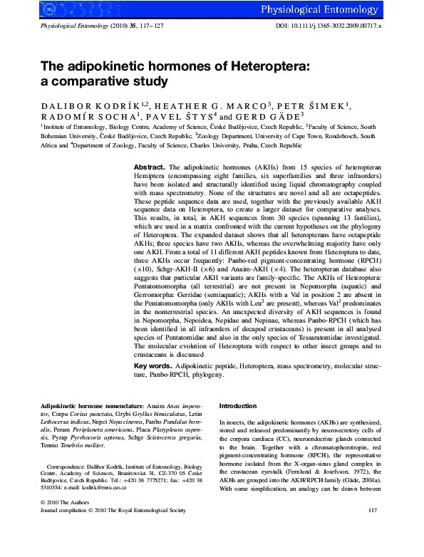(PDF) The adipokinetic hormones of Heteroptera: a comparative study
