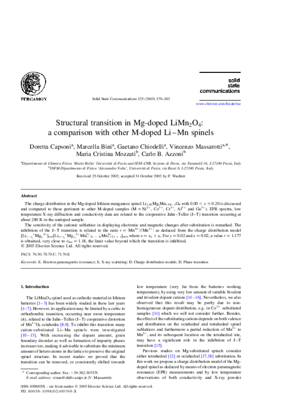 (PDF) Structural Transition in Mg-Doped LiMn2O4 and Comparisons