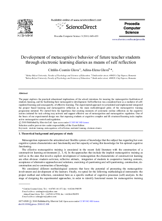 (PDF) Development of metacognitive behavior of future teacher students ...