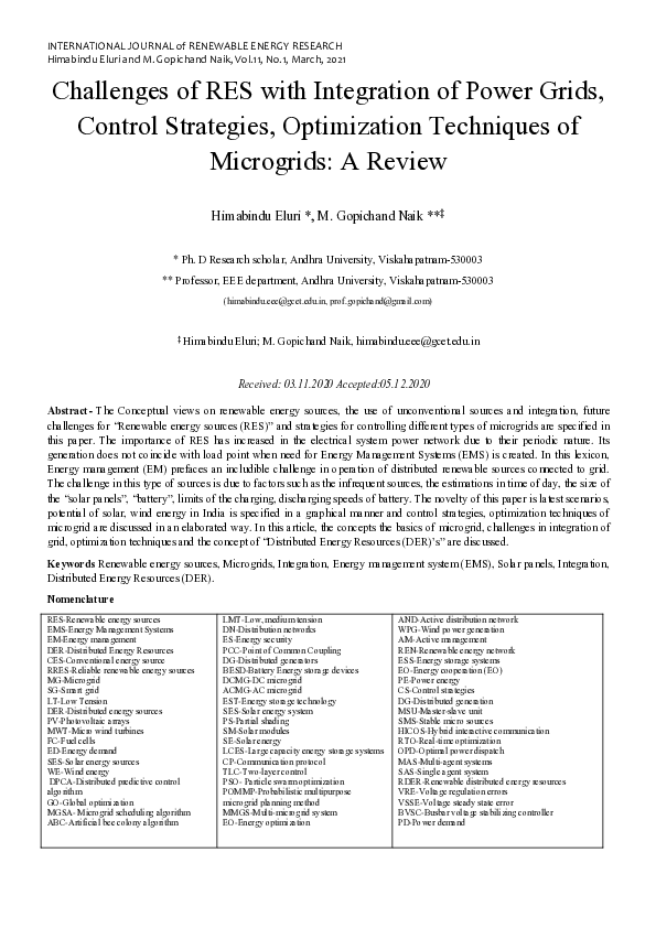 (PDF) Challenges of RES with Integration of Power Grids, Control Strategies, Optimization ...