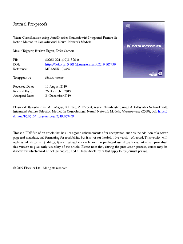 (PDF) Waste classification using AutoEncoder network with integrated feature selection method in ...