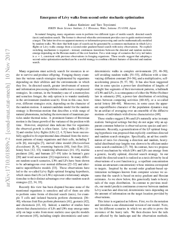 Pdf Emergence Of Lévy Walks From Second Order Stochastic Optimization Taro Toyoizumi