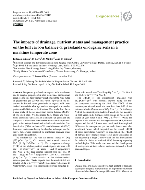 (PDF) The impacts of drainage, nutrient status and management practice ...