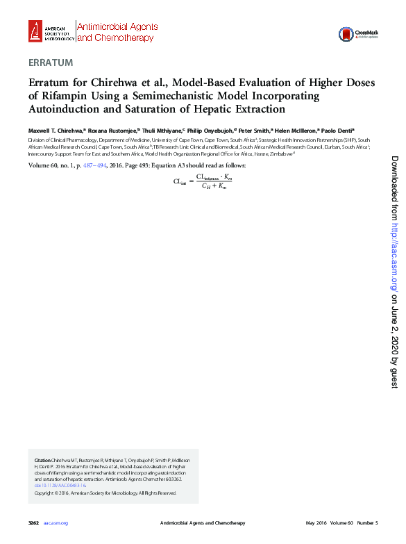 (PDF) Erratum for Chirehwa et al., Model-Based Evaluation of Higher Doses of Rifampin Using a ...