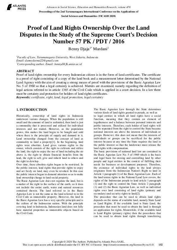 (PDF) Proof of Land Rights Ownership Over the Land Disputes in the ...