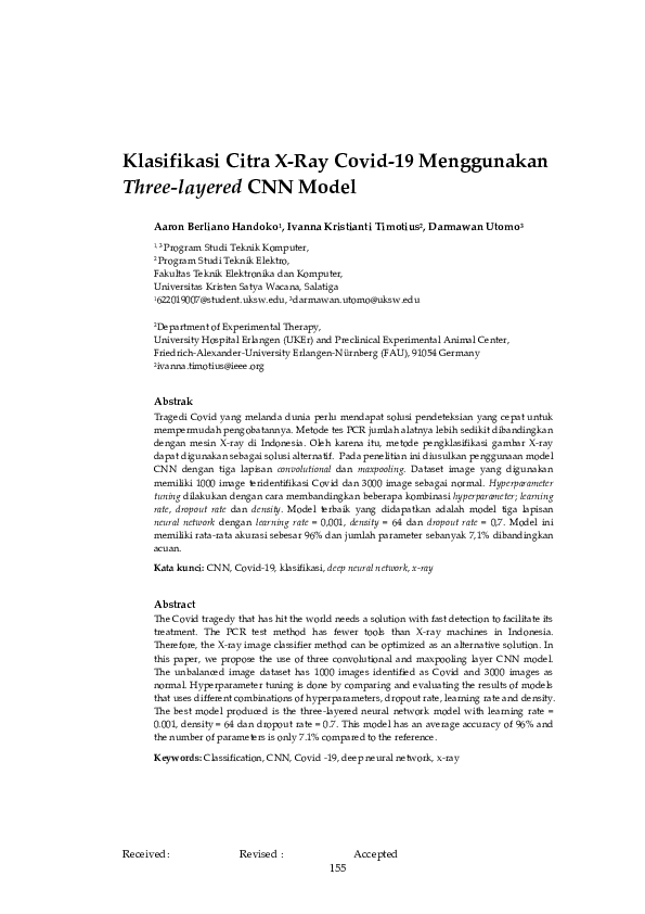(PDF) Klasifikasi Citra X-Ray Covid-19 Menggunakan Three-layered CNN Model