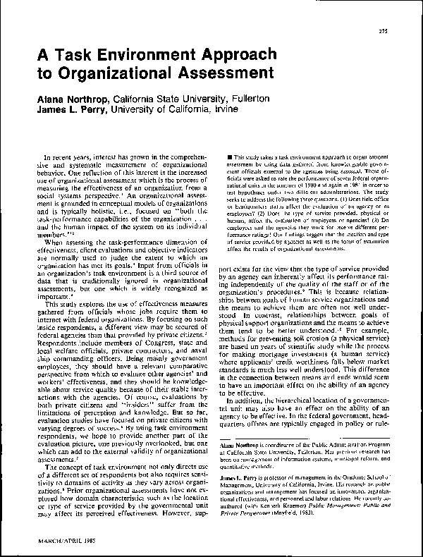 (PDF) A Task Environment Approach to Organizational Assessment