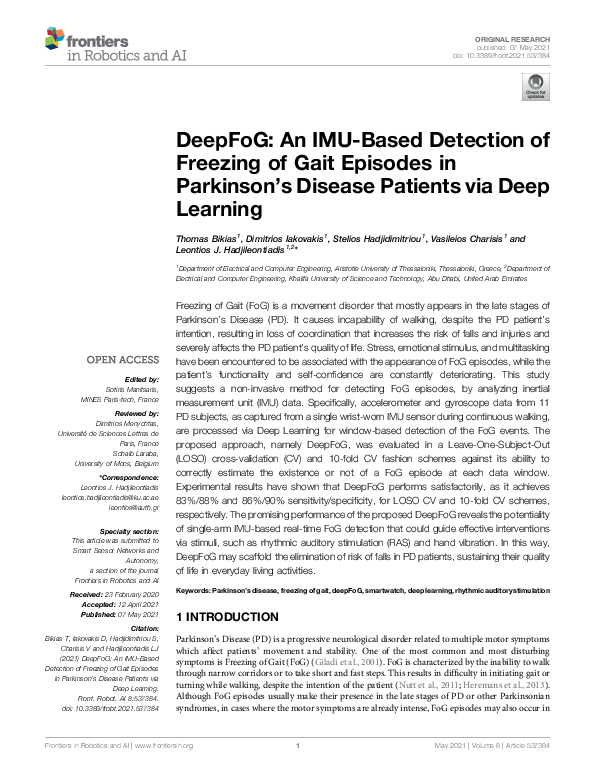 (PDF) DeepFoG: An IMU-Based Detection of Freezing of Gait Episodes in Parkinson’s Disease ...