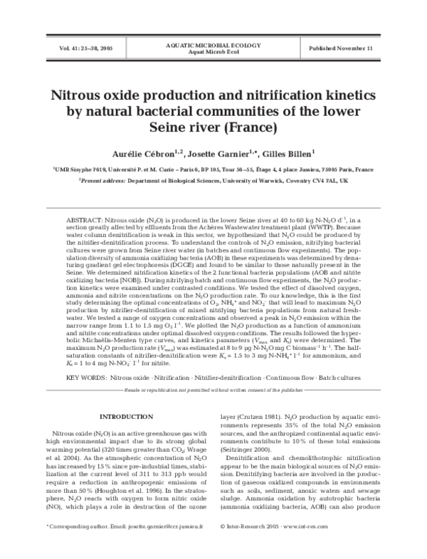 (PDF) Nitrous oxide production and nitrification kinetics by natural ...