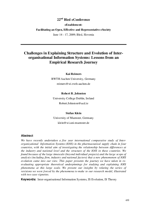 (PDF) Challenges in Explaining Structure and Evolution of Inter-organisational Information ...