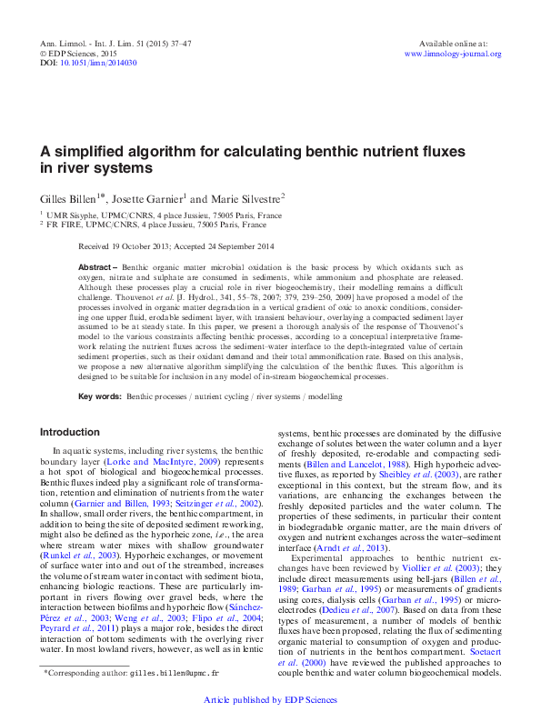 (PDF) A simplified algorithm for calculating benthic nutrient fluxes in ...